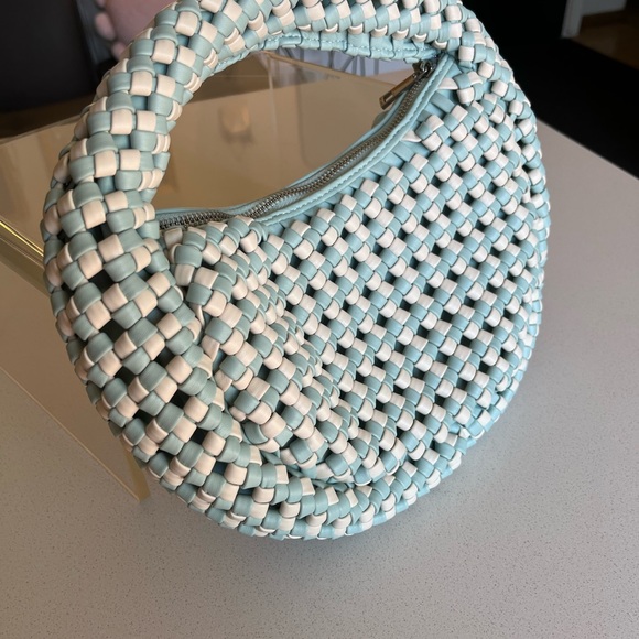 Sincerly Jules | Bags | Sincerely Jules Blue And White Woven Handbag ...